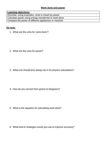 Power Calculations Worksheet And Answers Teaching Resources