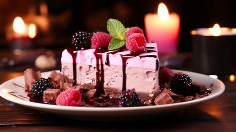Premium Ai Image Layered Chocolate Raspberry Cheesecake On Rustic