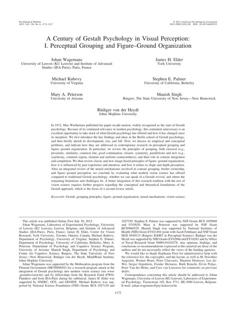 Pdf A Century Of Gestalt Psychology In Visual Perception I