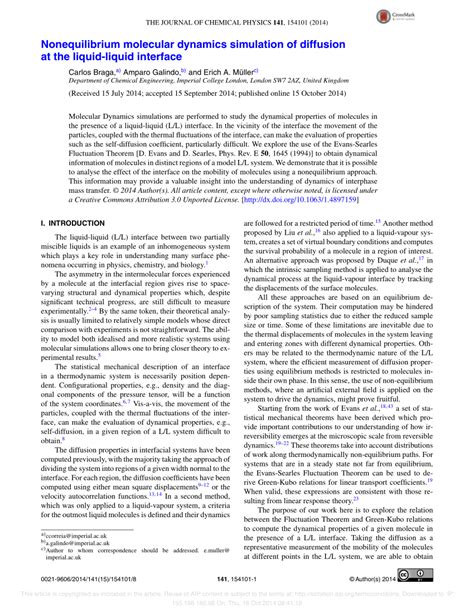 Pdf Nonequilibrium Molecular Dynamics Simulation Of Diffusion At The