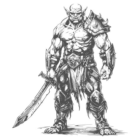 Premium Vector Orc Warrior Full Body Images Using Old Engraving Style