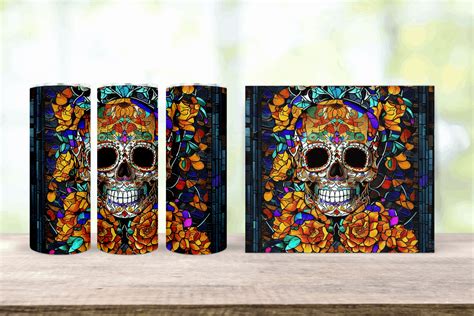 Stained Glass Sugar Skull 20oz Tumbler Wrap Graphic By Wandl Designs Pa