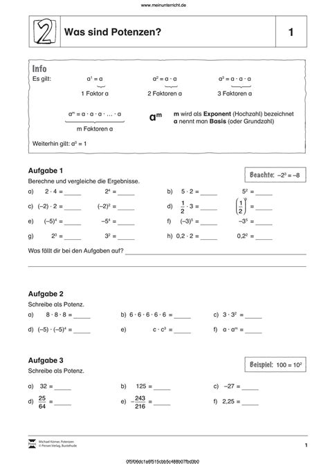 Potenzen Arbeitsblatt Brent Martin Schule