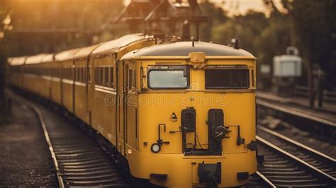 Train On The Railway Yellow Retro Train Stock Illustration