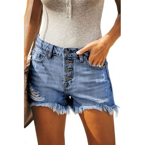 Onlyshe Womens Summer Casual Jean Shorts Stretchy Ripped Raw Hem Denim