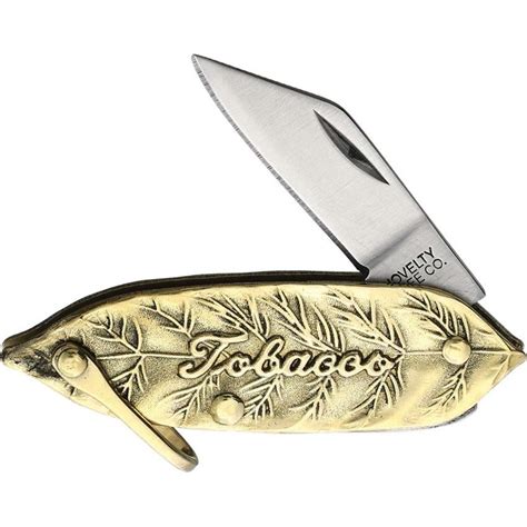Novelty 243 Tobacco Leaf Satin Folding Knife Brass Handles Knife