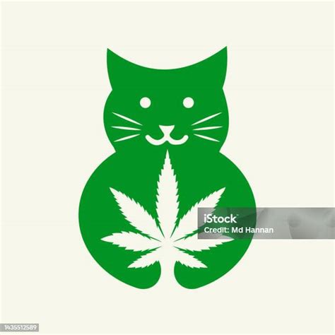 고양이 대마초 로고 부정적인 공간 개념 벡터 템플릿 마리화나 기호를 들고 고양이 대마속에 대한 스톡 벡터 아트 및 기타 이미지