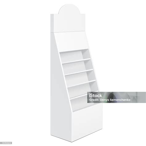 골 판지 바닥 디스플레이 랙 슈퍼마켓 빈 빈 선반으로 모의 흰색 배경에 고립 된 그림 디자인을 위한 준비 제품 광고 벡터 3차원 형태에 대한 스톡 벡터 아트 및 기타 이미지