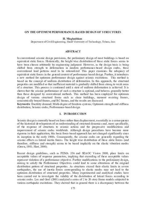 Pdf On The Optimum Performance Based Design Of Structures