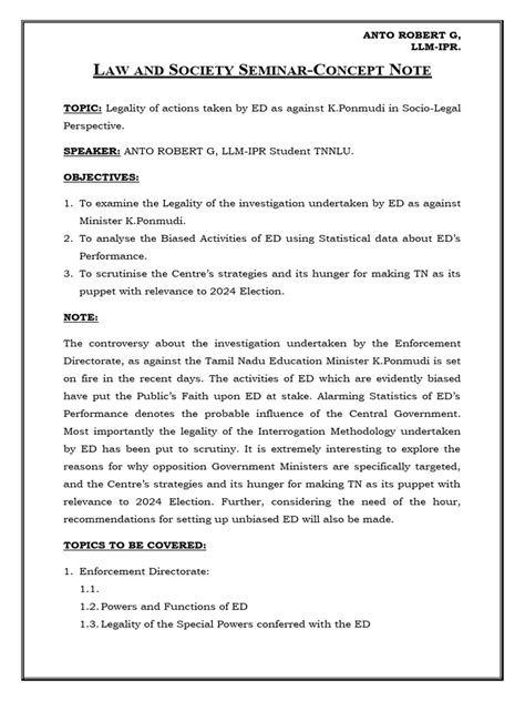 Concept Note For Ponmudi Case Pdf