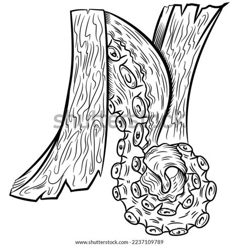 Illustration Vector Letter N Tentacles Wood Stock Vector Royalty Free