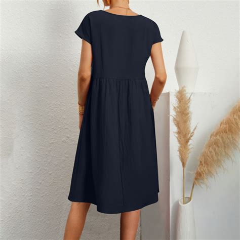 Qleicom Womens Summer Casual Short Sleeve Crewneck Swing Dress Casual