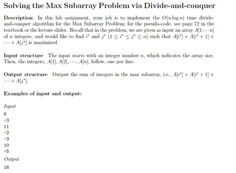 Solving The Max Subarray Problem Via Chegg