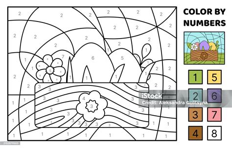 숫자로 색칠하기 부활절 달걀이 있는 나무 상자 색칠 공부 페이지 아이들을 위한 게임 만화 벡터 나무 상자에 대한 스톡 벡터 아트 및 기타 이미지 Istock