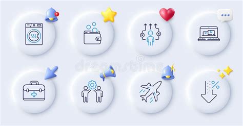 Business Way Plane And Employees Teamwork Line Icons For Web App Printing Vector Stock