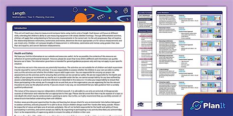 Year 3 Measurement Length Planning Overview Teacher Made