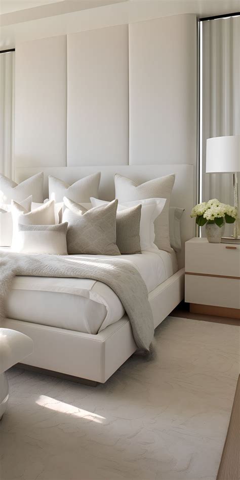 A Large White Bed Sitting In A Bedroom Next To A Window