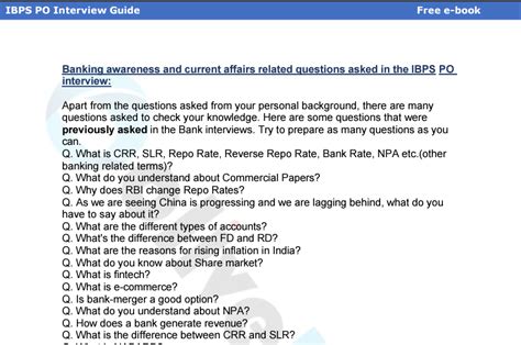 IBPS PO Interview Questions And Answers Download Ebook