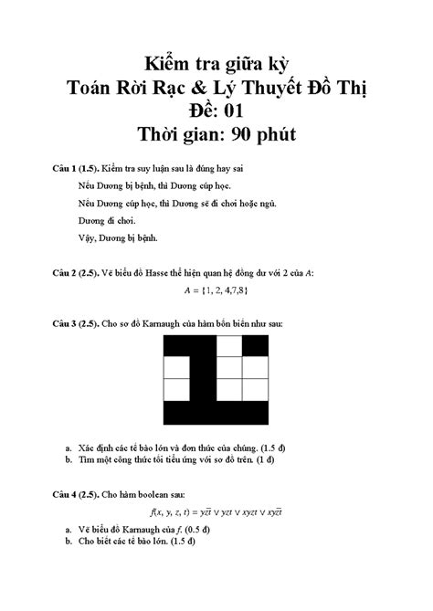 Midterm1 Đề Thi Giữa Kỳ Toán Rời Rạc Kiểm Tra Giữa Kỳ Toán Rời Rạc And Lý Thuyết Đồ Thị Đề