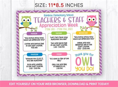 Editable Owl Teacher And Staff Appreciation Flyer Nocturnal Bird