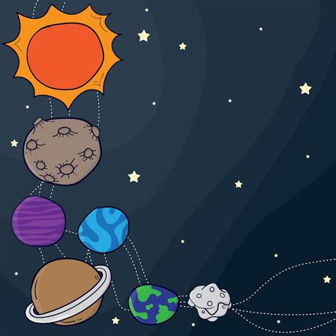Solar System Background With Planet And Solar In Cartoon Design