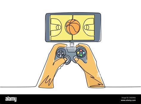 Single One Line Drawing Smartphone Connected With Gamepad And Playing