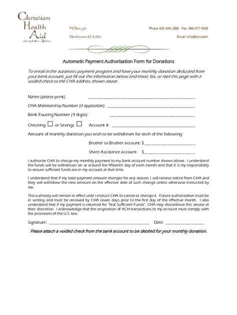 Fillable Online Automatic Payment Authorization Form For Donations Fax Email Print Pdffiller