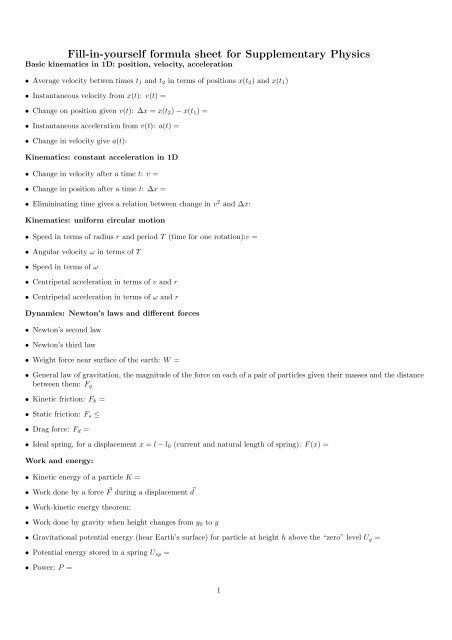 Physics Equation Sheet A Level