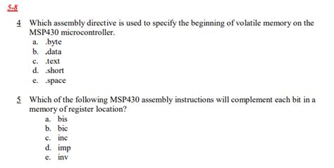 Solved 4 Which Assembly Directive Is Used To Specify The