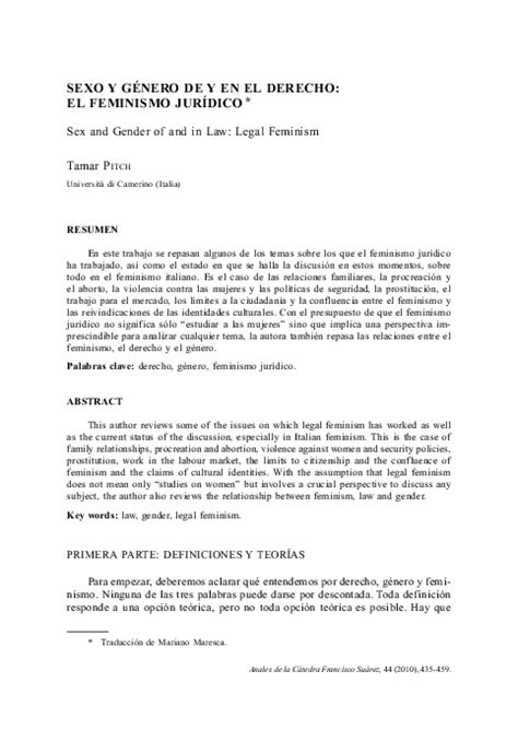 Pdf Sexo Y Género De Y En El Derecho El Feminismo Jurídico