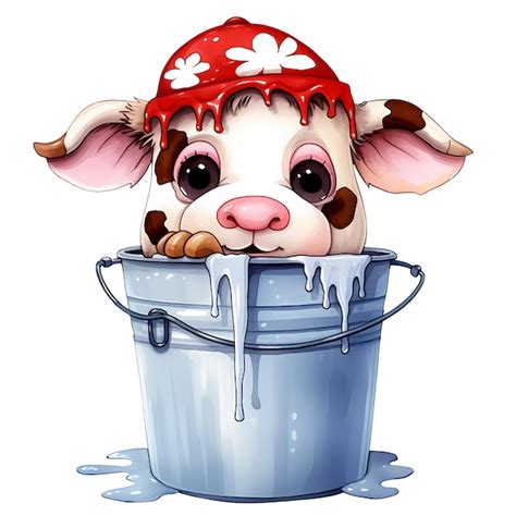 Premium Photo Cute Cartoon Cow In Bucket Clipart Illustration