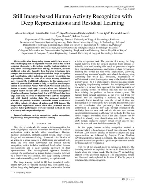 Pdf Still Image Based Human Activity Recognition With Deep Representations And Residual Learning
