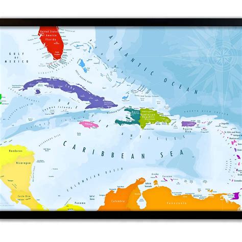 Bright Colorful Caribbean Map Educational And Decorative Wall Art