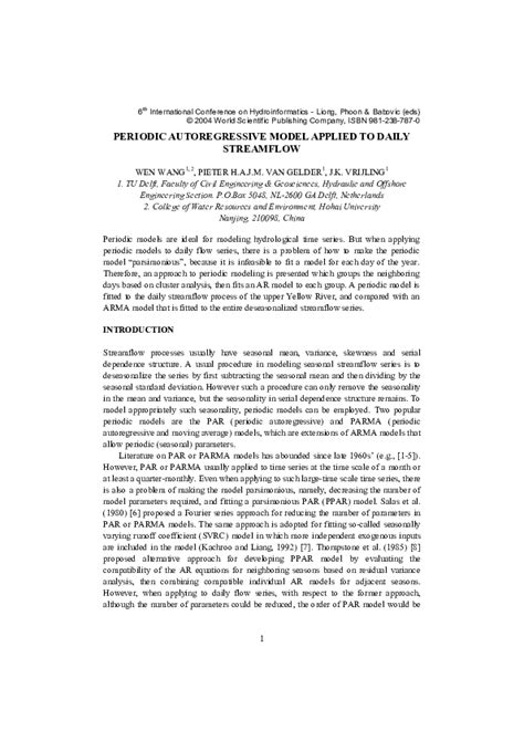 Pdf Periodic Ar Modeling Of Daily Streamflow Via Clustering