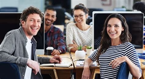 Business People Teamwork And Portrait By Desktop Computer For