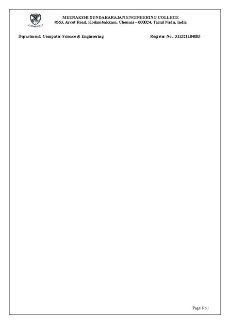 LAB Header Security Lab MEENAKSHI SUNDARARAJAN ENGINEERING COLLEGE Arcot Road