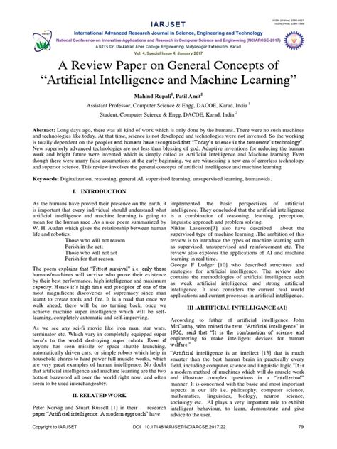 A Review Paper On General Concepts Of Artificial Intelligence And Machine Learning Download