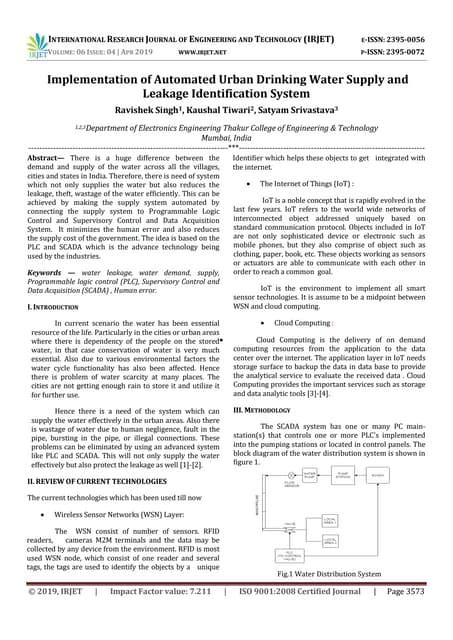 Irjet Implementation Of Automated Urban Drinking Water Supply And Leakage Identification System