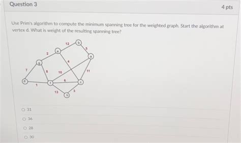 Solved Question Pts Use Prim S Algorithm To Compute The Chegg