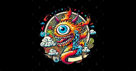 Fiery Cyclopean Monster Yokai With Clouds And Flames Yokai Sticker