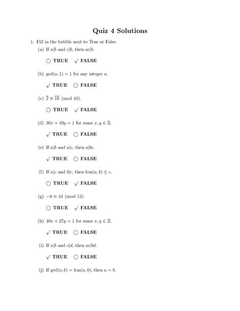 Quiz4solns 1 Quiz 4 Quiz 4 Solutions Fill In The Bubble Next To