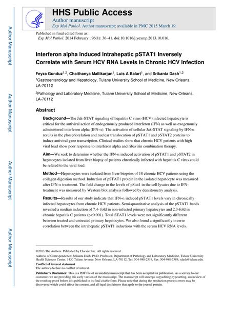 Pdf Interferon Alpha Induced Intrahepatic Pstat1 Inversely Correlate