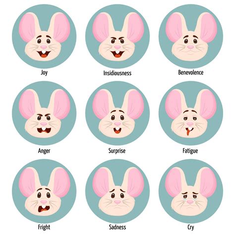 Set Of Different Emotions Of A Mouse Character Facial Expression Set