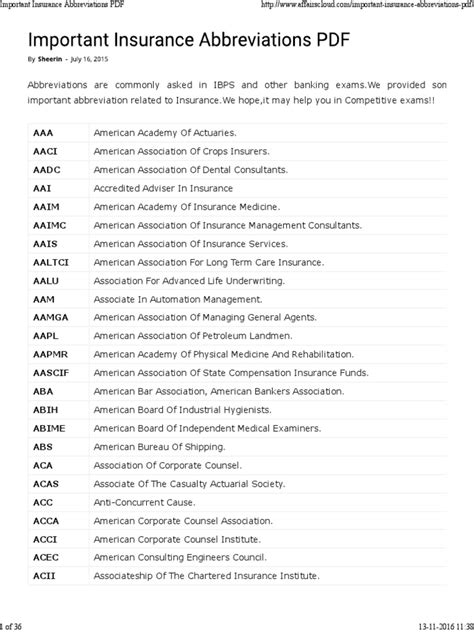 Important Insurance Industry Abbreviations And Acronyms Explained Pdf