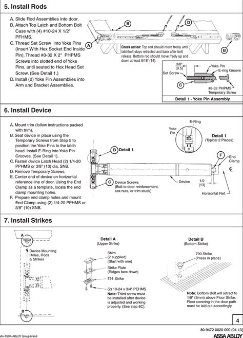 Yale 7220 Concealed Vertical Rod Exit Device Installation Instructions 80 9472 0020 00004
