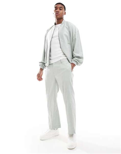 Asos Design Linen Stripe Smart Set Asos