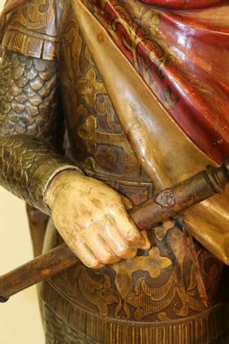 19th C Carved Pine Polychrome Painted Life Size Model Of A Medieval Ki