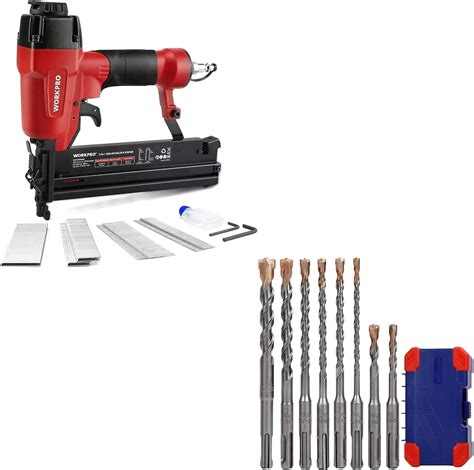 WORKPRO 18 GA 2 In 1 Pneumatic Brad Nailer WORKPRO 8 Piece SDS Plus