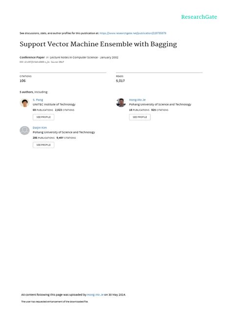 Support Vector Machine Ensemble With Bagging Pdf Support Vector