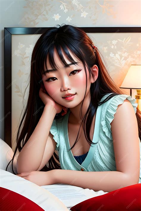 Premium Ai Image 3d Rendering Cute Asian Woman In Bed Ai Generative